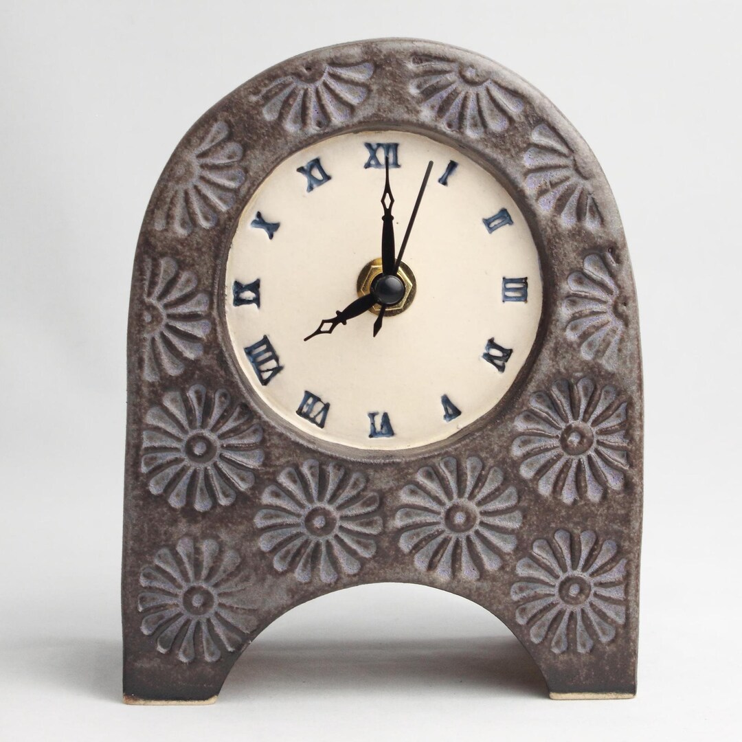 Ceramic Shelf Clock, Sepia Dark Brown With Daisy Texture Pattern - Etsy