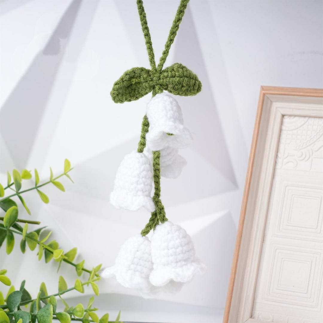 NEW! Knitted White Lily of the Valley Hanging, Flower Car Decor, Bag ...