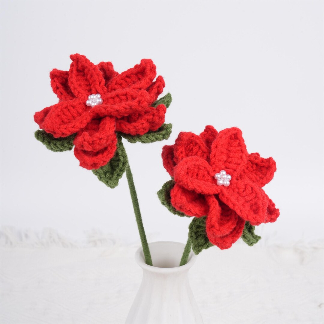 NEW! Handmade Crochet Red Flower for Anniversary Gift, Knitted Double ...