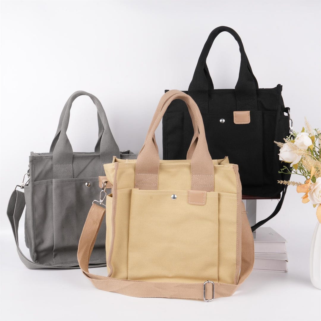 NEW! Japanese Canvas Crossbody Handbag, Large Capacity Tote With Multi ...