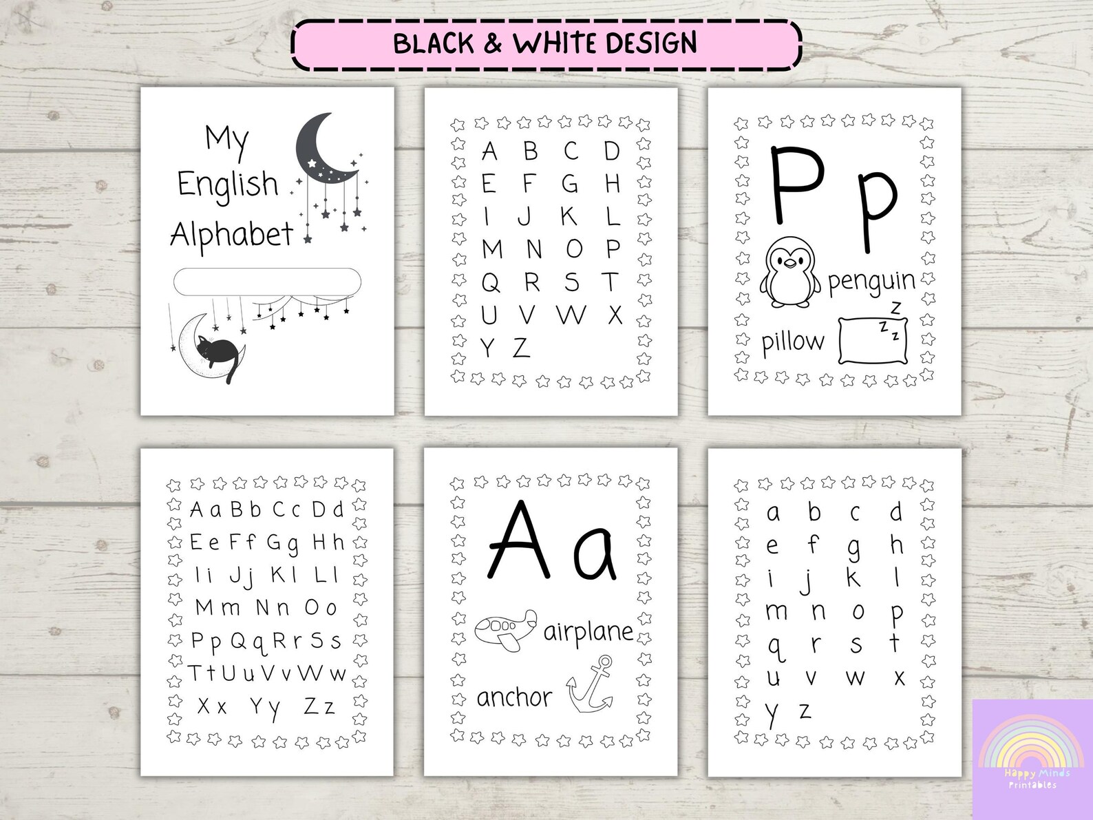 Alphabet Illustration Letter Size Printable, ABC Letters Drawings Black ...