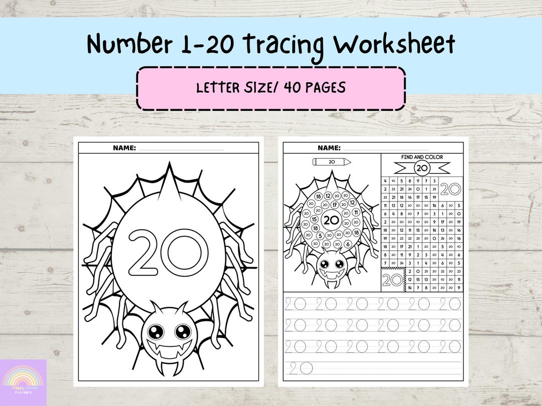 Number 1-20 Tracing Worksheet, Spider Themed Number Printable ...