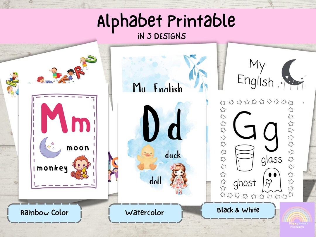 Alphabet Illustration Letter Size Printable, ABC Letters Drawings Black ...