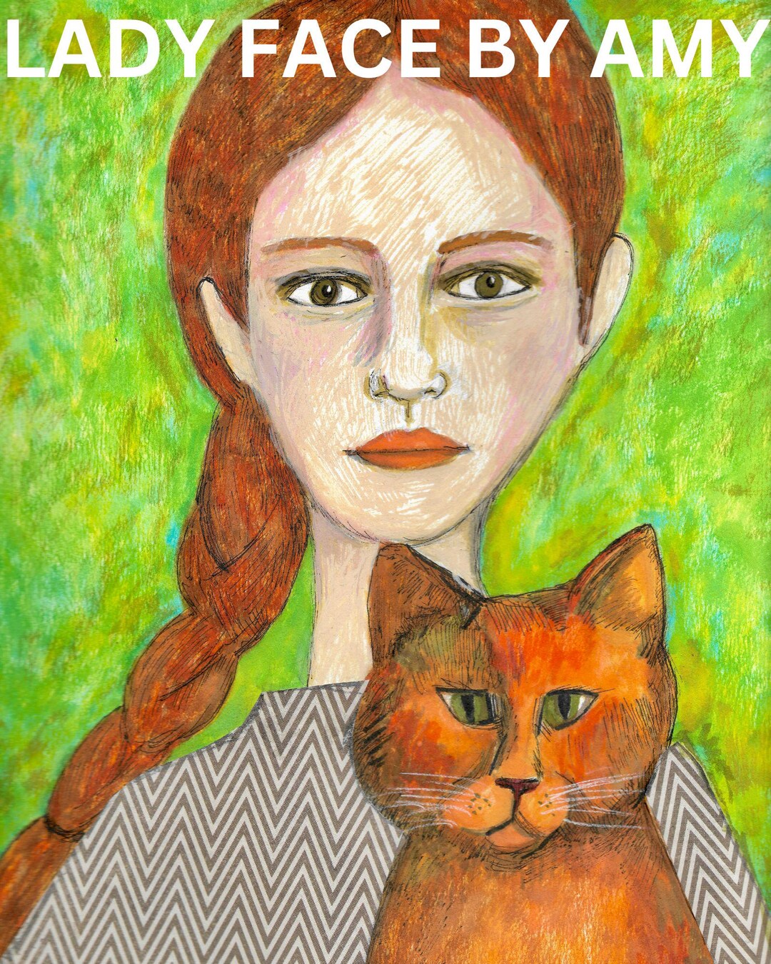 Hannah and Hugo; Digital Art Print of Female & Cat Portrait - Mixed ...