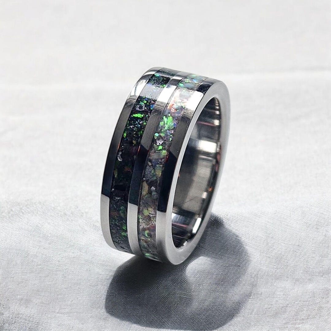 Fire and Ice Opal Inlay Ring, Stainless Steel, Handmade Ring, Opals ...