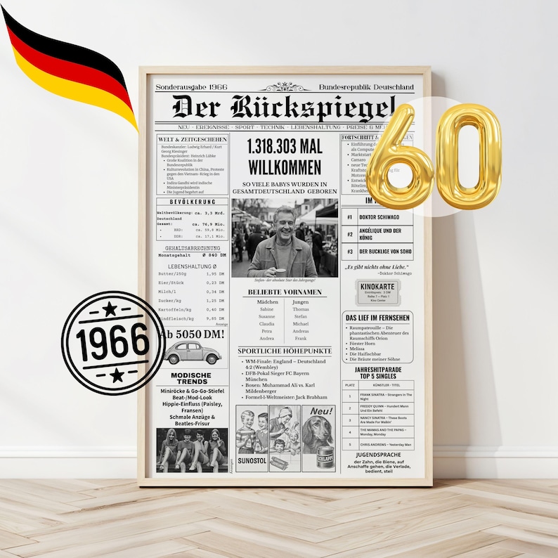 60th Birthday Gift 1966: Digital Newspaper - Insert Your Own Photo ...