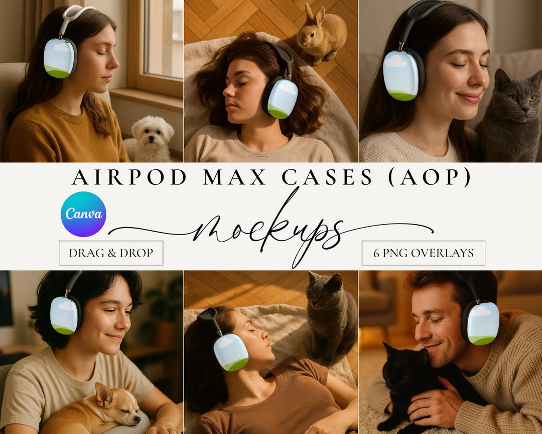 Airpods Max Case Mockups – 6 PNG for Canva | Drag & Drop Templates ...