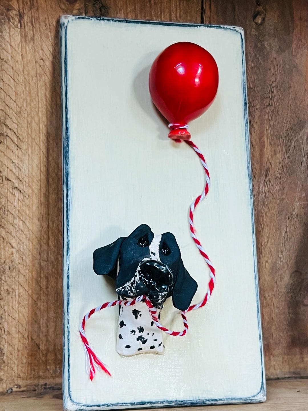 English Pointer Hound Dog With Balloon. Handmade, Ceramic Clay ...