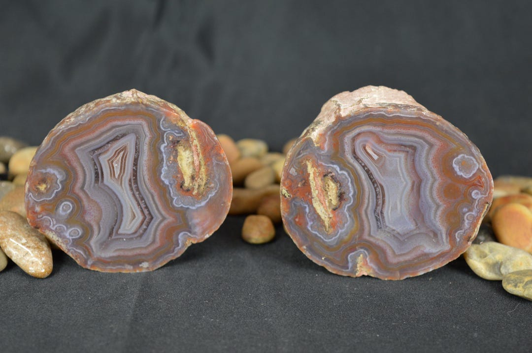 Stunning Snowball Agate Specimen Pair Polished Nodule Raw Rough Geode ...