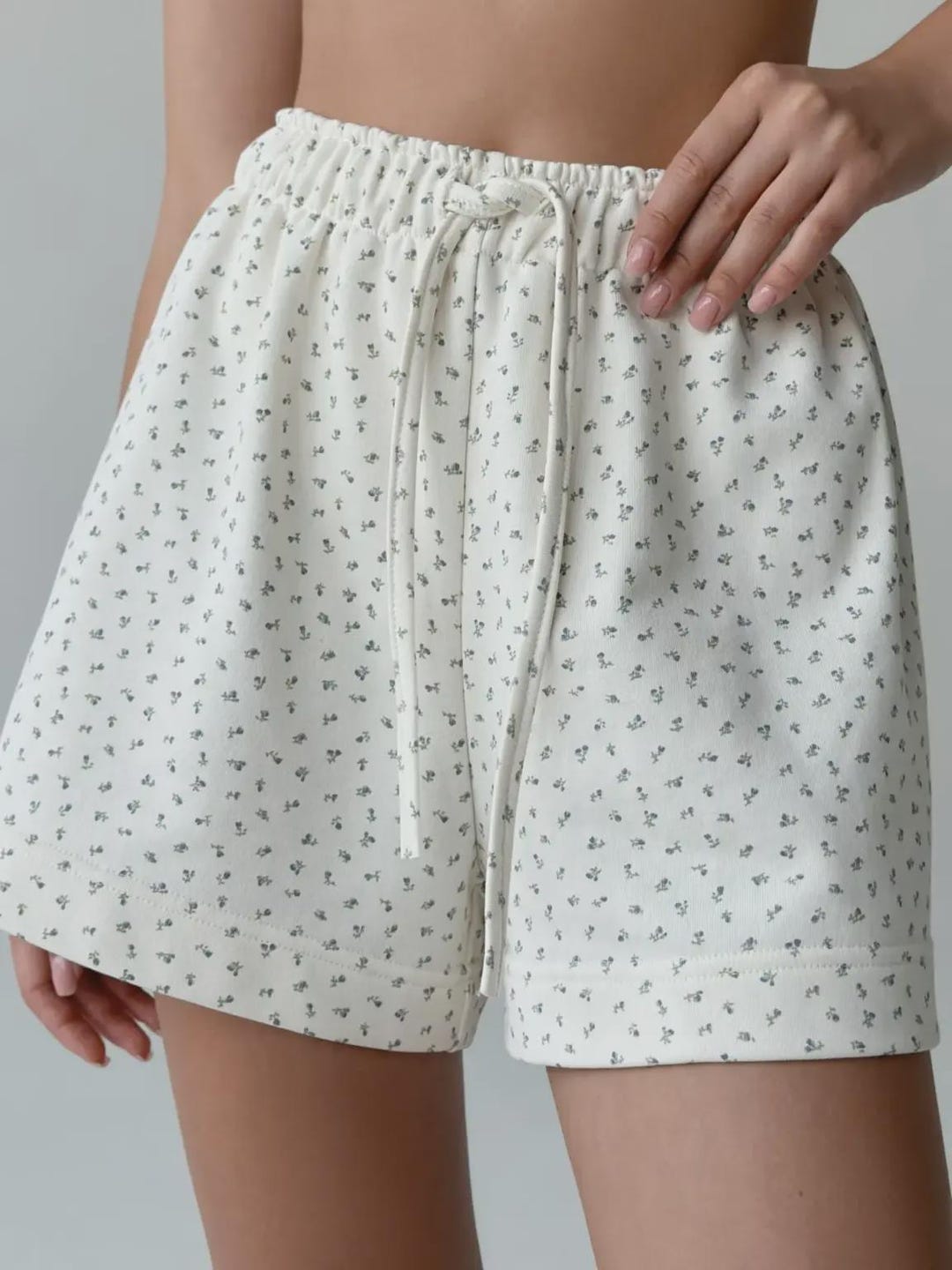 Cotton Shorts With Blue Floral Print.ivory Lounge & Sleep Shorts for ...