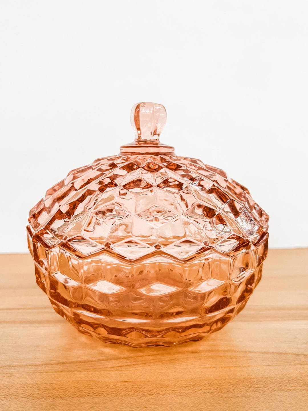 Vintage Pink Jeanette Glass Cubist Lidded Candy Dish/bowl - Etsy