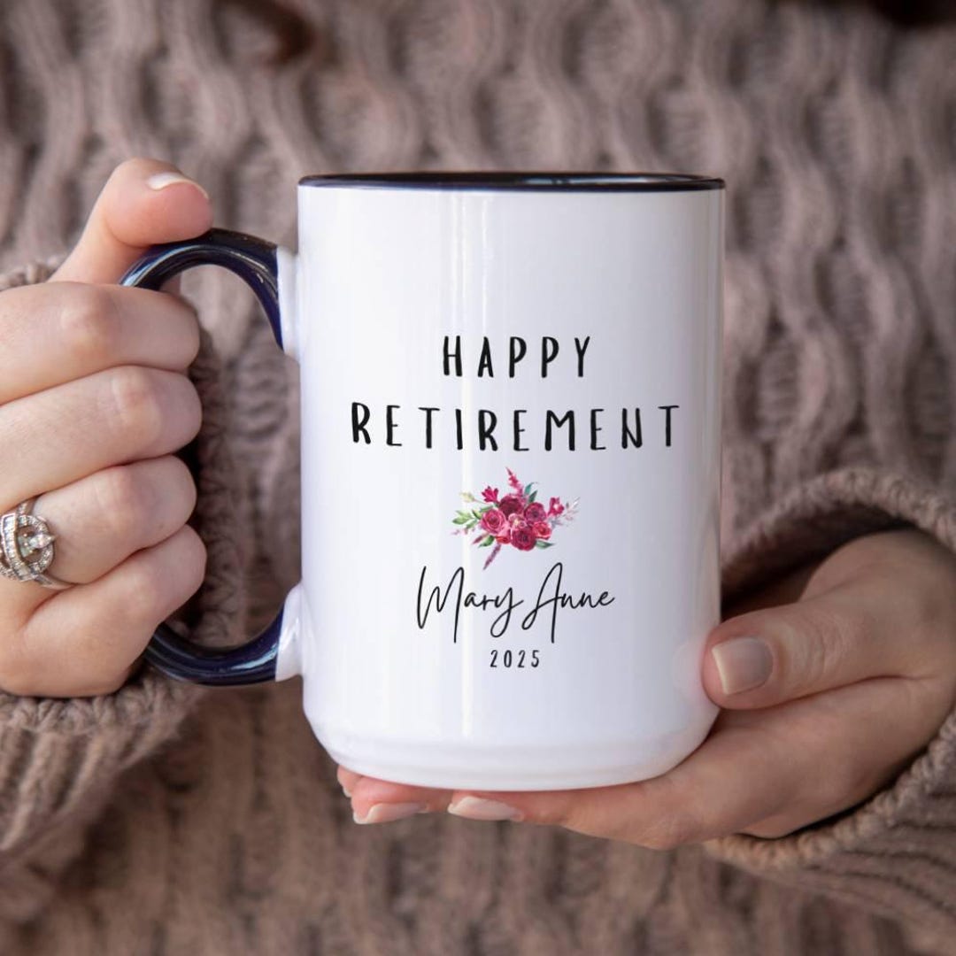 Personalized Happy Retirement Rose Floral Coffee Mug | Coworker Gift ...