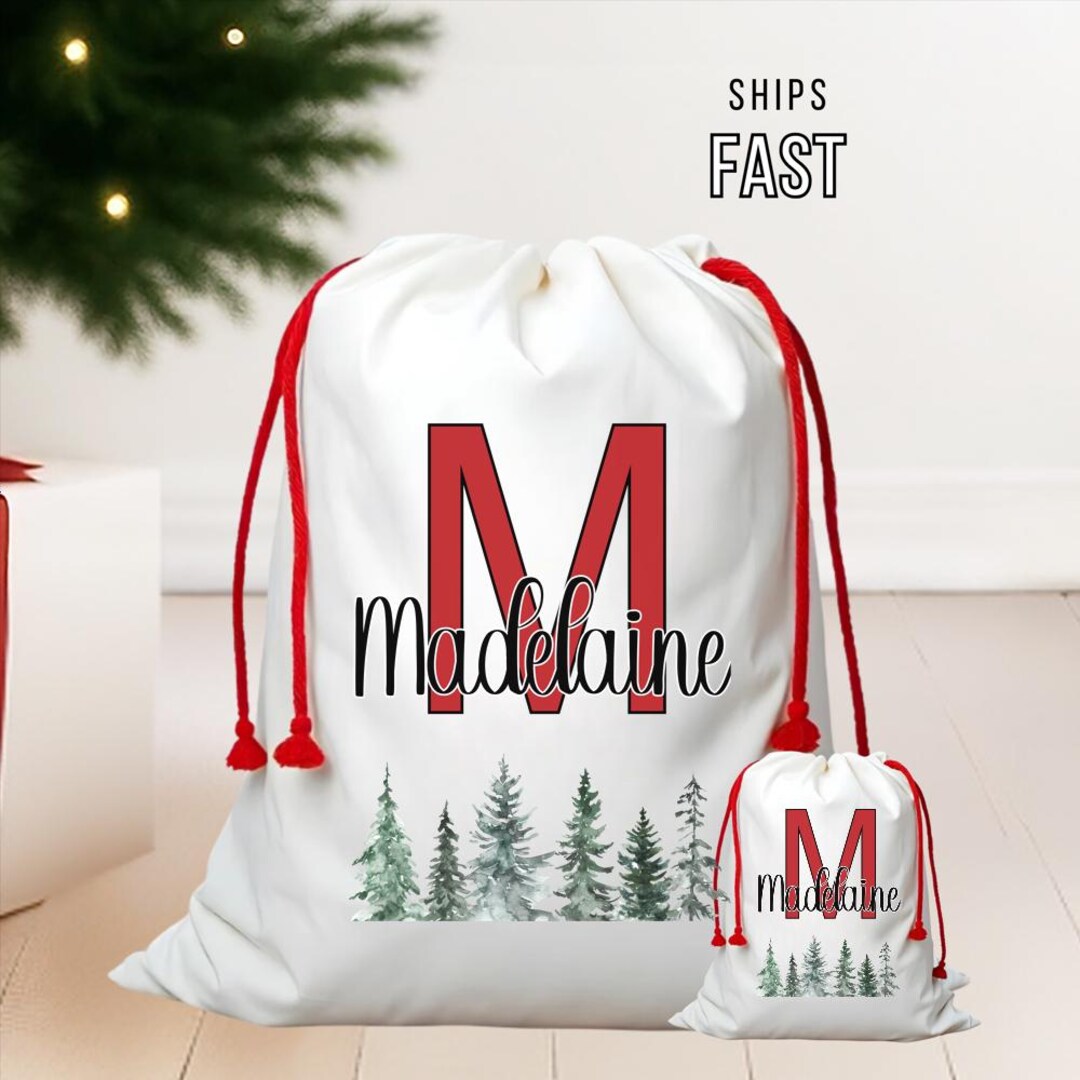 Personalized Christmas Santa Sack: Forest Design Canvas Gift Bag - Etsy