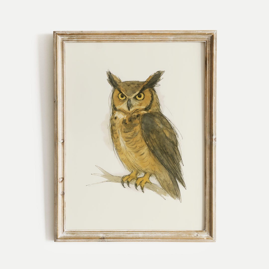 Great Horned Owl Watercolor Poster Print, Bird Lovers Wall Art, Ink ...
