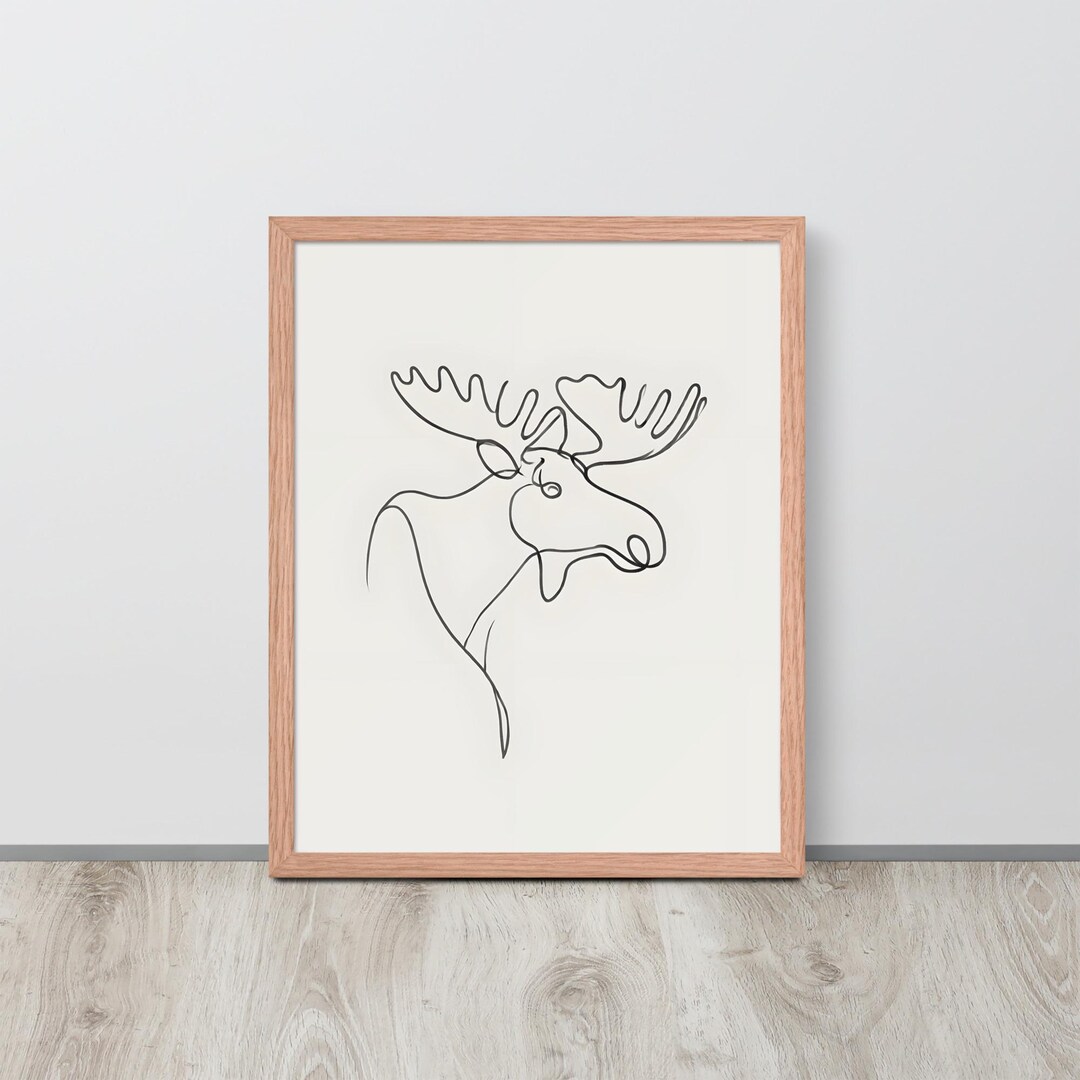 Moose Line Drawing Poster, Wildlife Western Print, Modern Minimalist ...