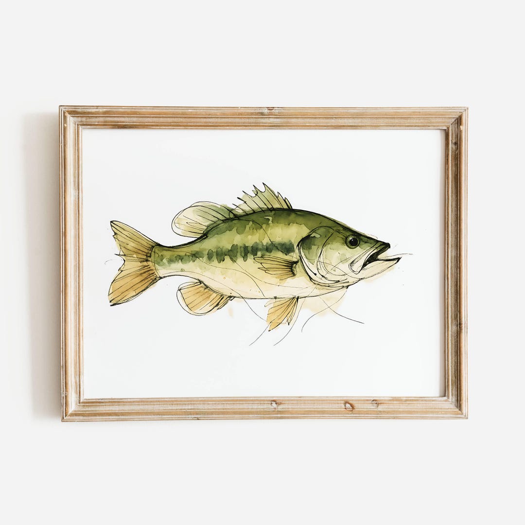 Largemouth Bass Minimalistic Watercolor Fish Poster Print, Abstract ...