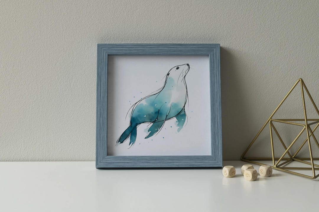 Abstract Seal Ocean Animal Watercolor Poster Print, Minimalist Marine ...