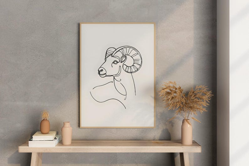 Bighorn Sheep Line Drawing Poster Print, Abstract Western Animal Wall ...