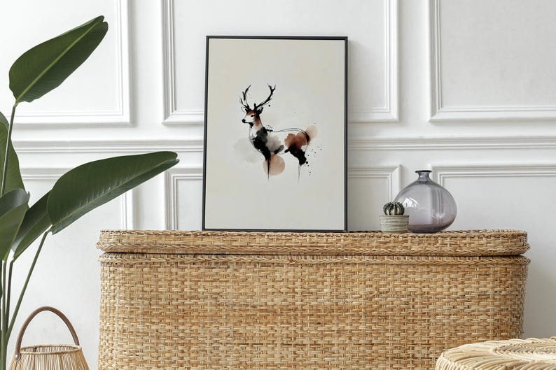 Deer Minimalistic Watercolor Poster Print, Abstract Western Animal Wall ...