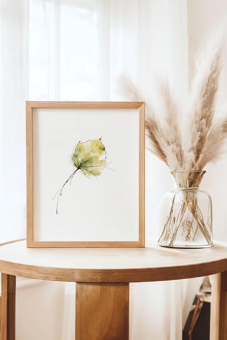 Aspen Leaf Ink and Watercolor Abstract Print, Minimalist Botanical Wall ...