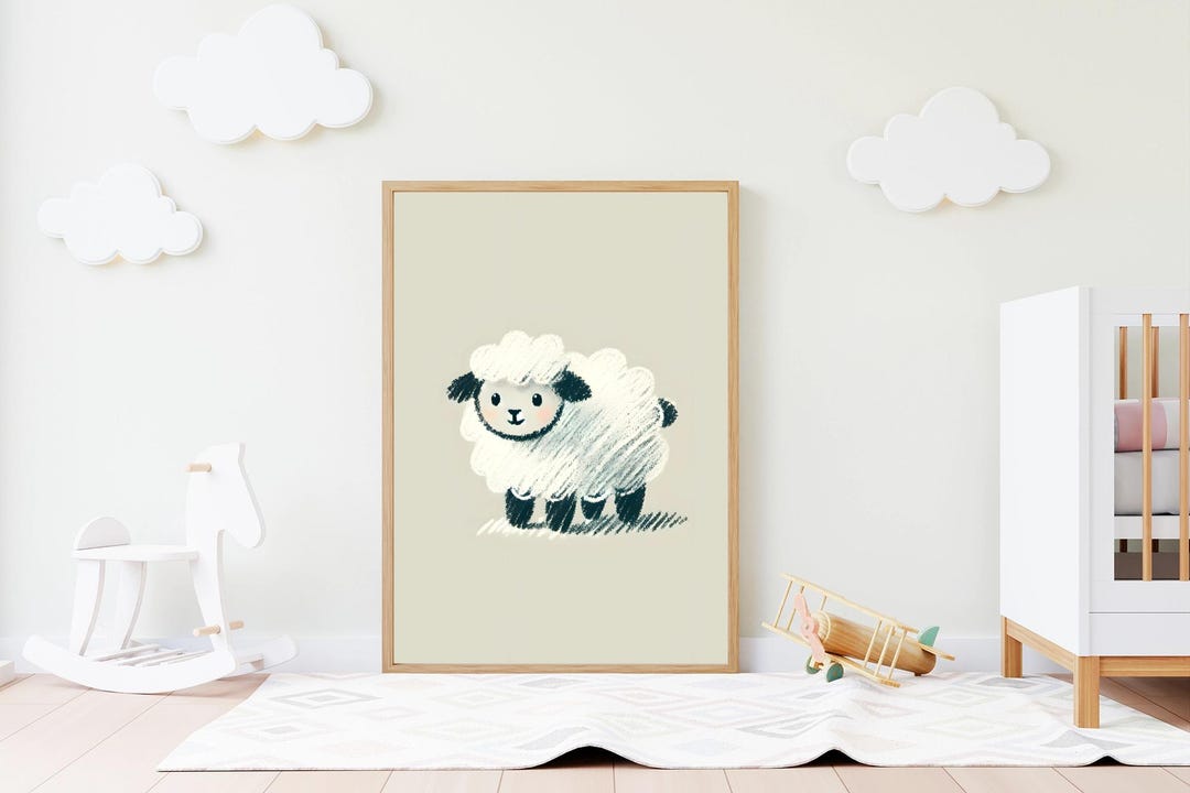 Sheep Crayon Poster Art Print Illustration for Nursery, Newborn ...