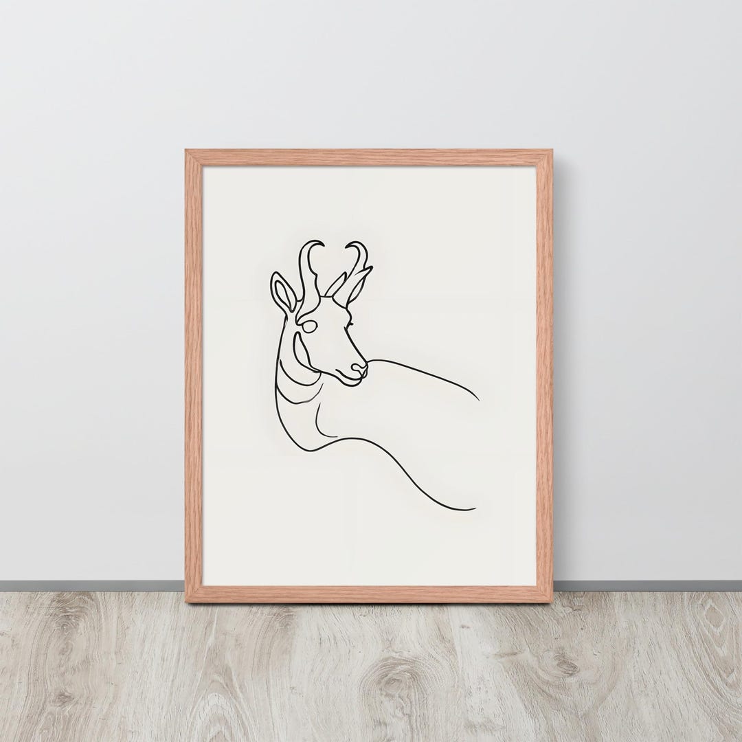 Pronghorn Antelope Line Drawing Poster, Wildlife Western Print, Modern ...
