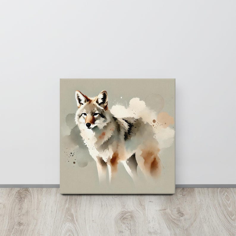 Coyote Watercolor Canvas Print, Abstract Wildlife Animal Art, Rustic ...