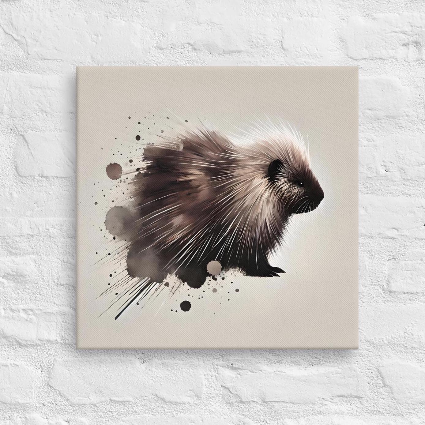 North American Porcupine Watercolor Canvas Print, Abstract Wildlife ...