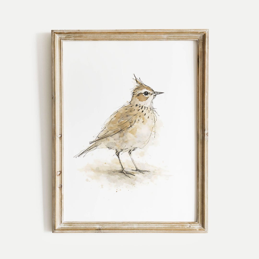 Lark Standing on Soft Ground Watercolor Poster Print, Songbird Wall Art ...