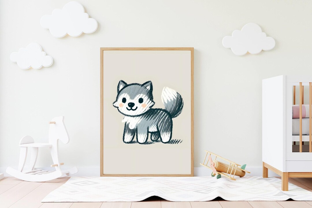 Wolf Crayon Poster Art Print Illustration for Nursery, Newborn ...