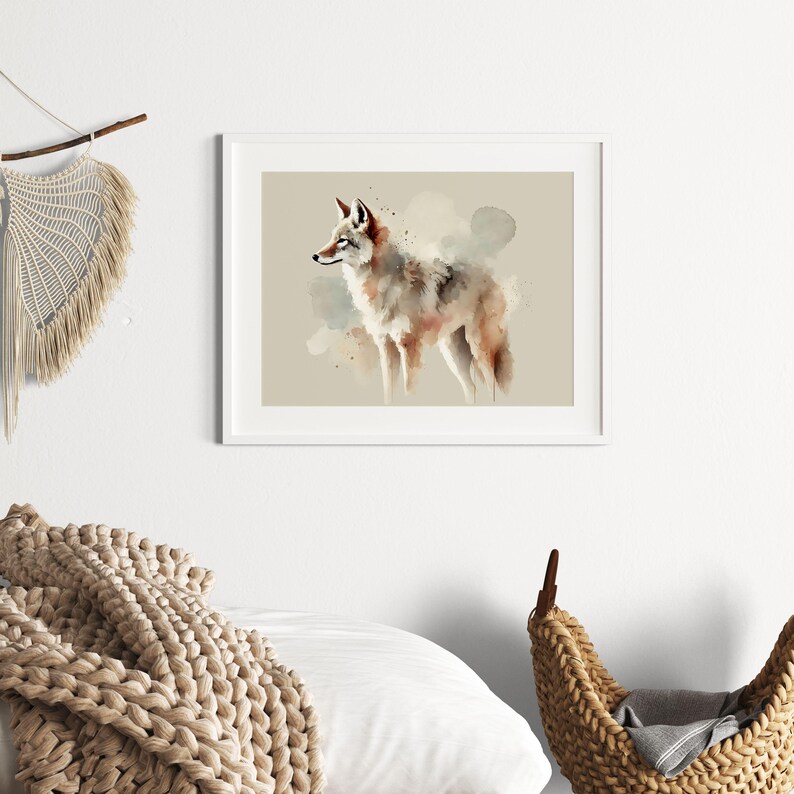 Coyote Watercolor Acrylic Poster Print, Abstract Rustic Animal Wall Art ...
