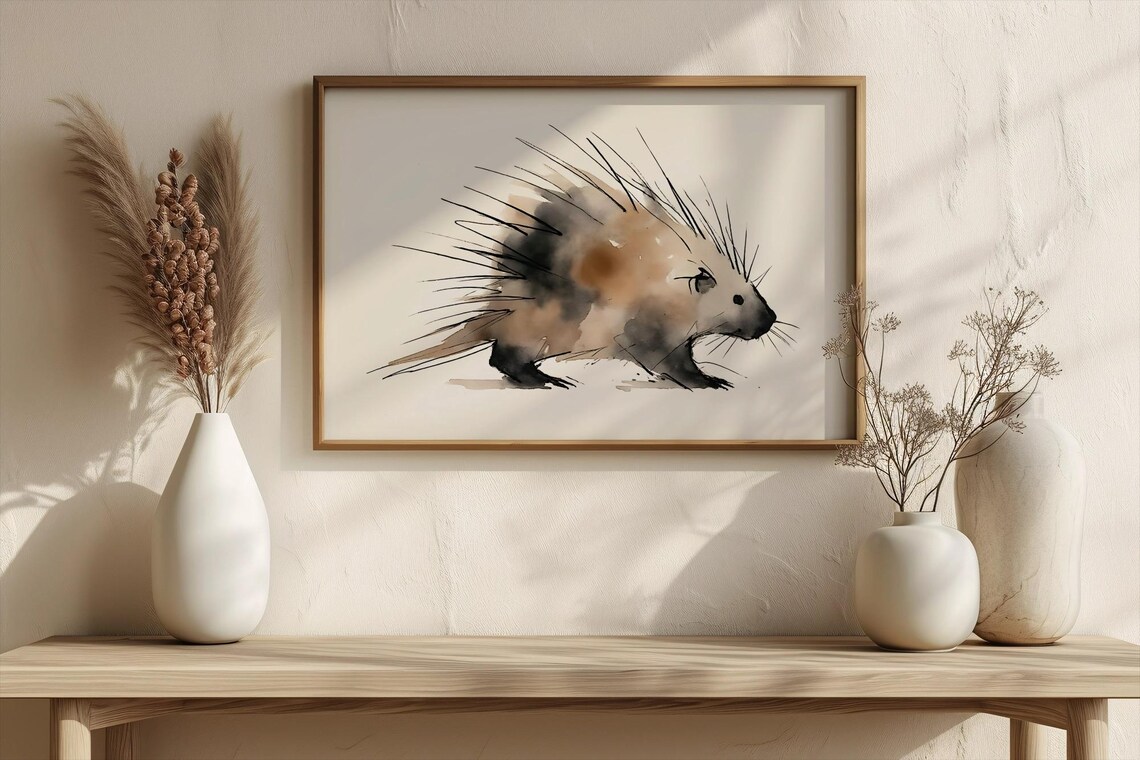 North American Porcupine Minimalist Watercolor Ink Poster Print ...