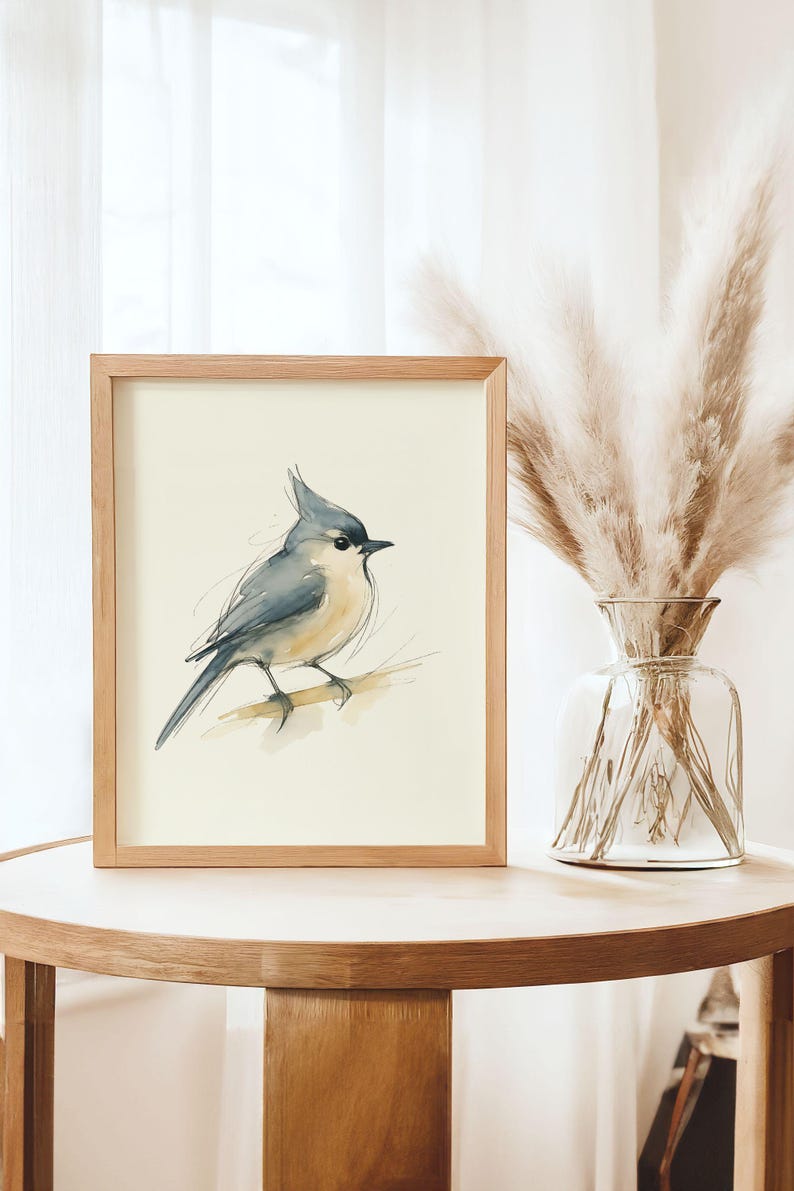 Tufted Titmouse Watercolor Poster Print, Songbird Wall Art, Ink & Wash ...