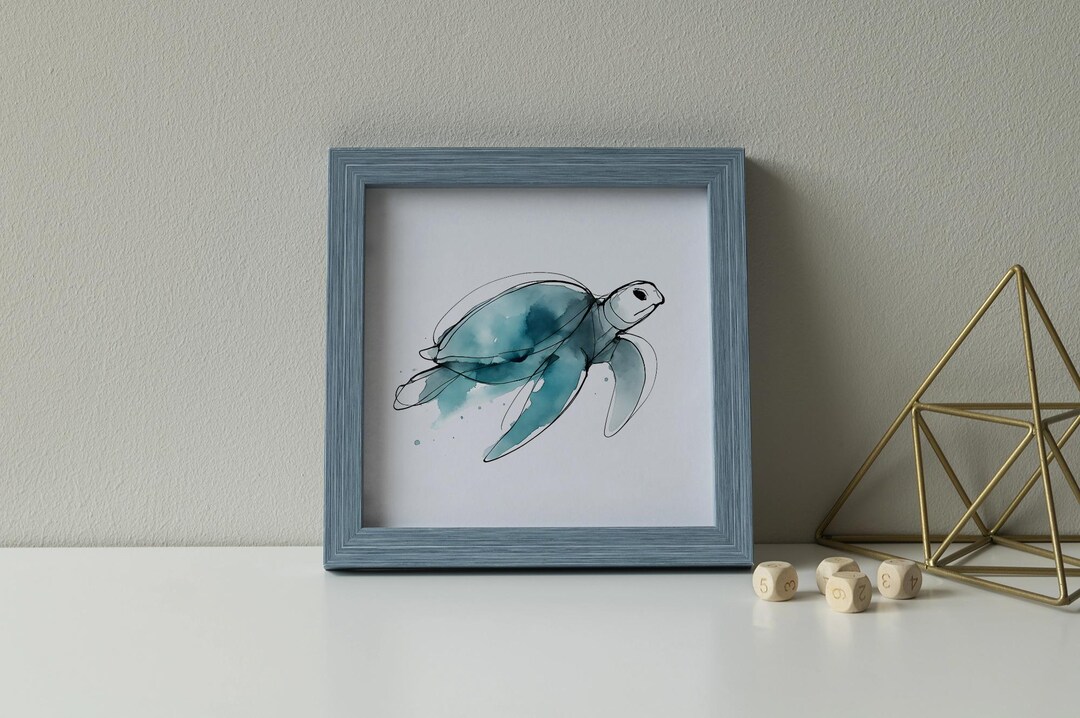 Sea Turtle Ocean Animal Watercolor Poster Print, Abstract Marine Life ...