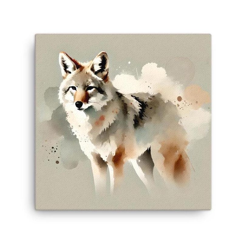 Coyote Watercolor Canvas Print, Abstract Wildlife Animal Art, Rustic ...
