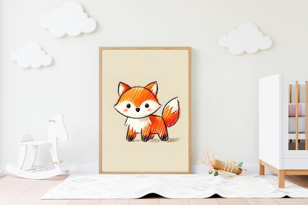 Fox Crayon Poster Art Print Illustration for Nursery, Newborn, Children ...