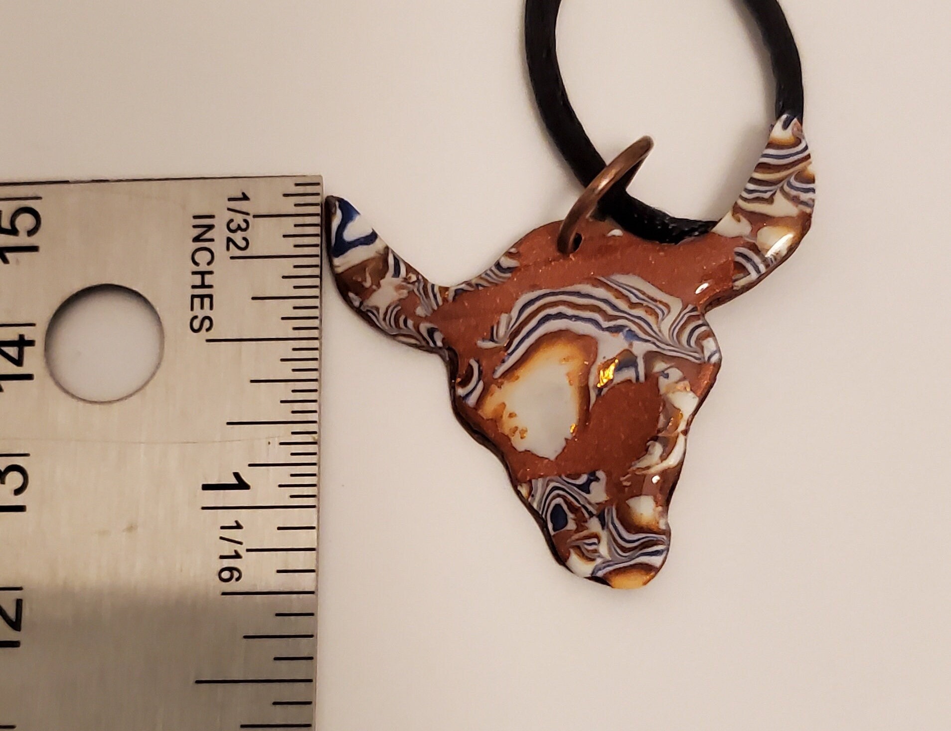 Copper Bull With Blue and White Designs Handmade Polymer Clay Necklace ...