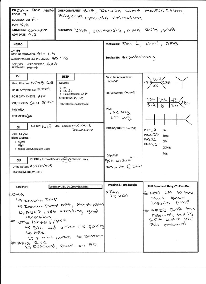 Nurse Report Sheet - Etsy