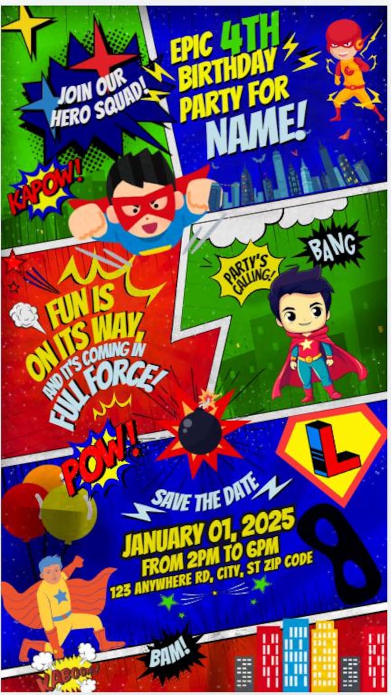 Superhero Birthday Party Invitation - Etsy