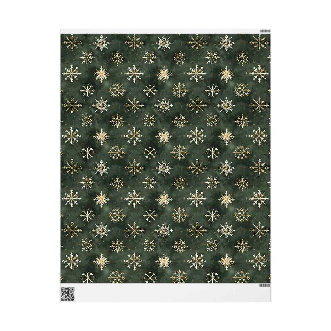 Gold Snowflake Pattern Gift Wrap | Deep Green Holiday Paper - Etsy
