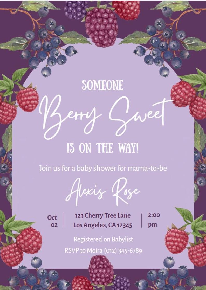 Berry Sweet Baby Shower Invitation Template- Editable and Fully ...