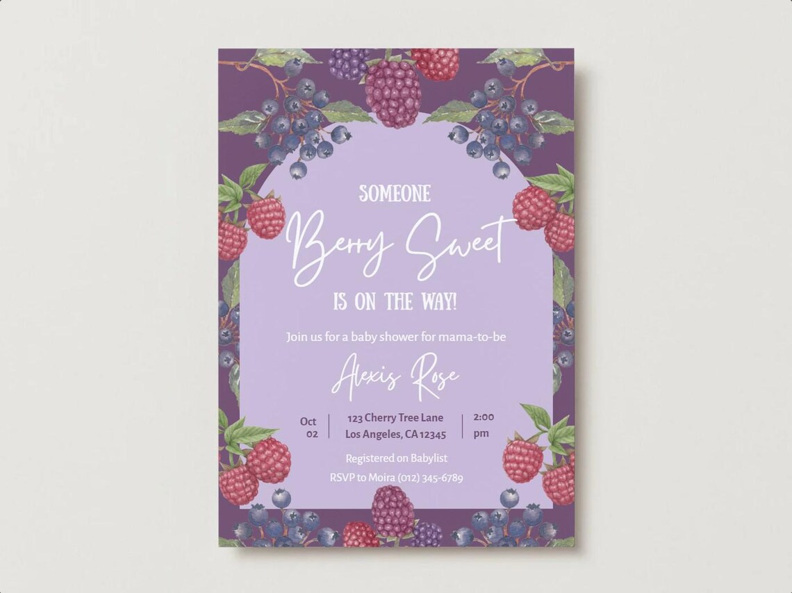 Berry Sweet Baby Shower Invitation Template- Editable and Fully ...