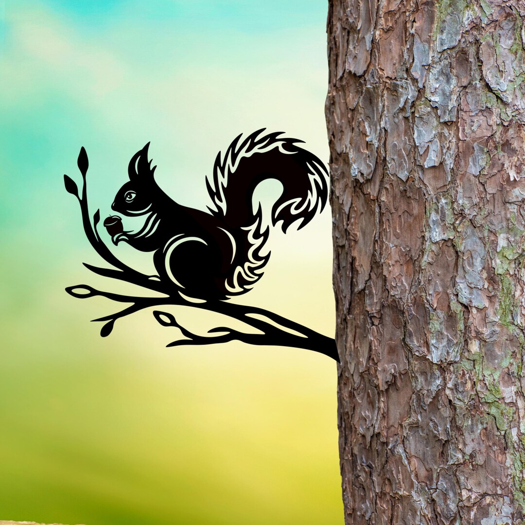 Garden Stakes Tree Decor Metal Yard Art Squirrel Stake Outdoor ...