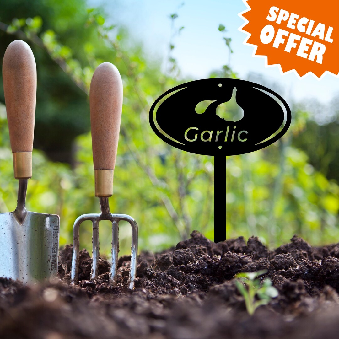 Metal Garden Signs Garlic Sign Metal Plant Marker Herb Label Outdoor ...