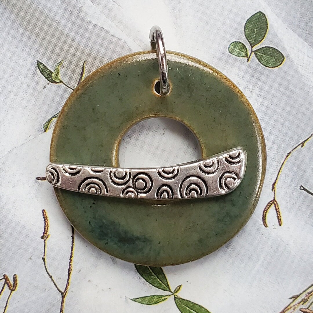 Rustic Earthy Green Circle Clasp Large Ceramic Circle Focal Toggle ...