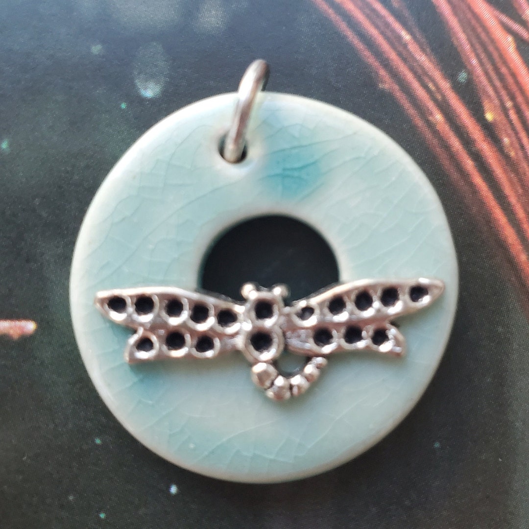 Sea Blue Crackle Dragonfly Circle Clasp Large Ceramic Circle - Etsy