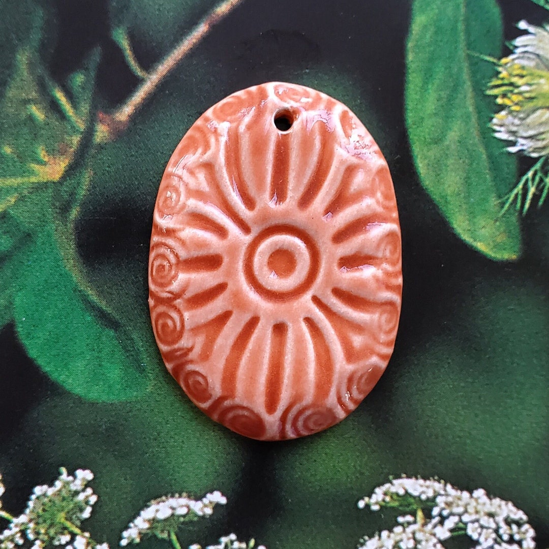 Terra Cotta Color Sun Petals Textural Tile Pendant Oval - Etsy