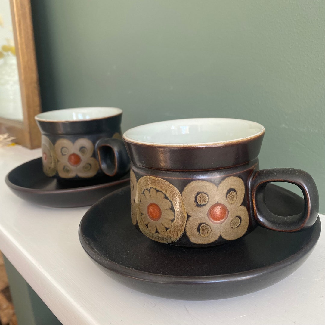Vintage Mid Century Denby Arabesque Set of 2 Cups and Saucers, Designed ...