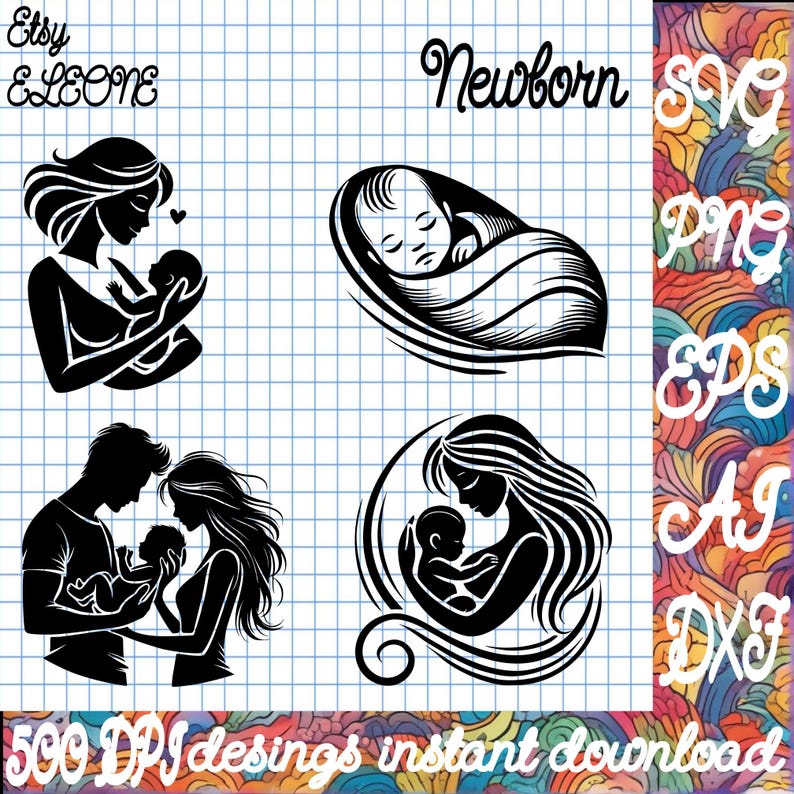 Newborn Baby Silhouette SVG Png DXF Ai EPS | Cutting File for Cricut ...