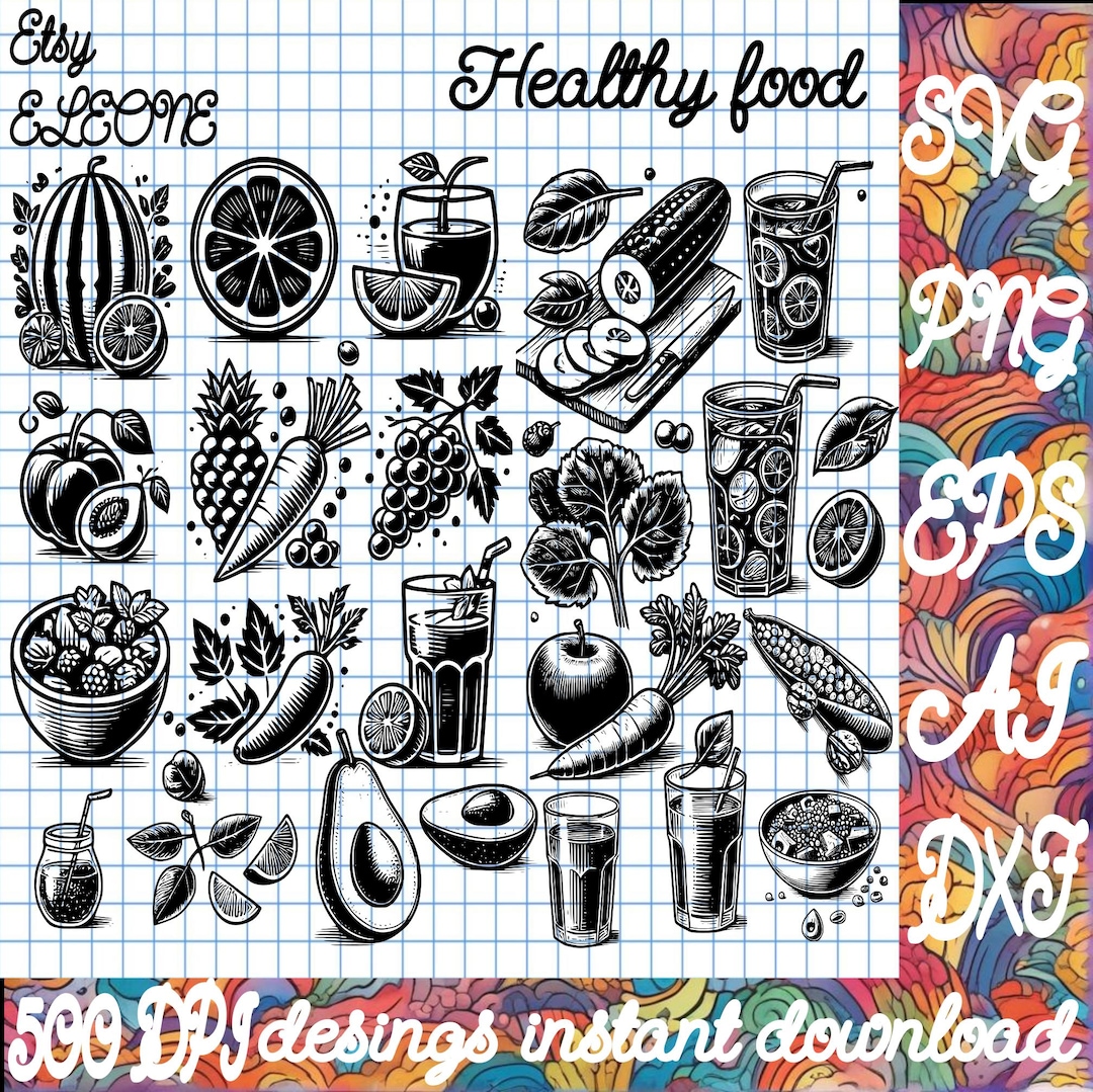 Healthy Food SVG Bundle | Fruits and Vegetables Cutting Files | Laser ...